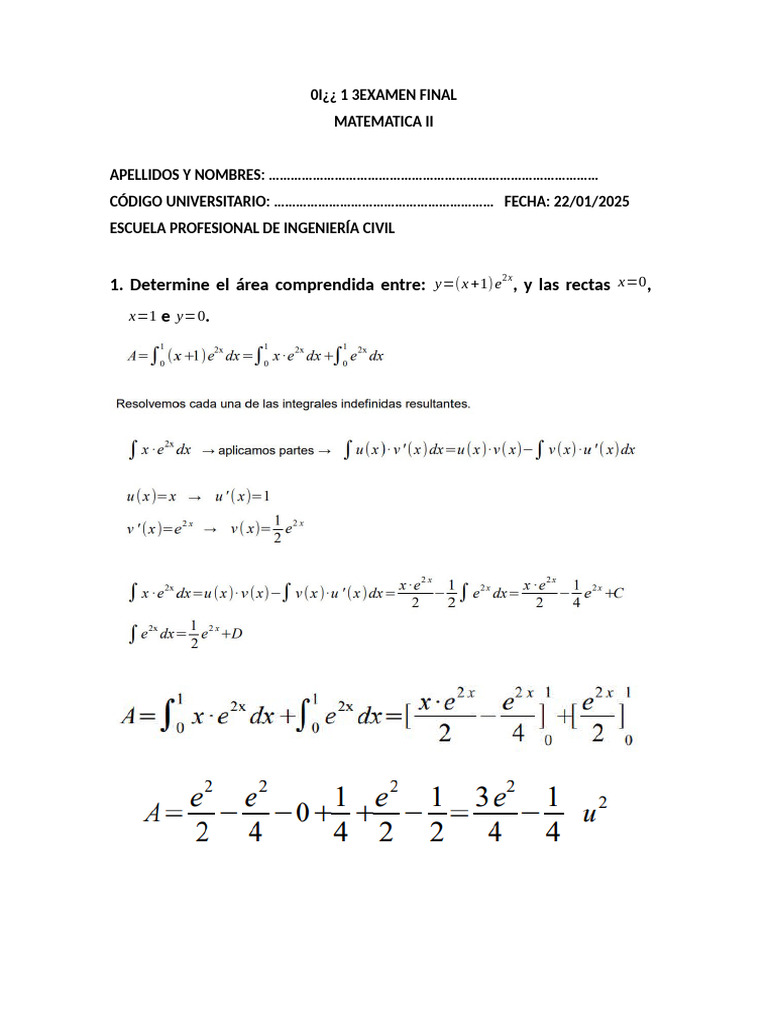 Examen Final Matematica Ii | PDF