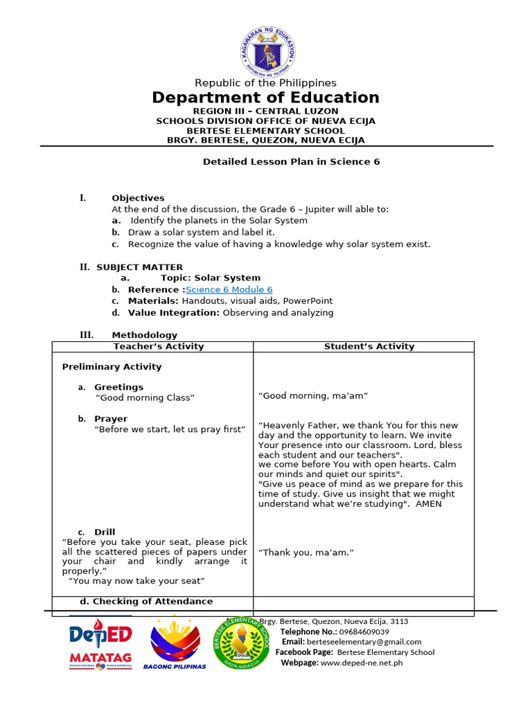 Detailed Lesson Plan in Science 6 | PDF | Planets | Natural Satellite