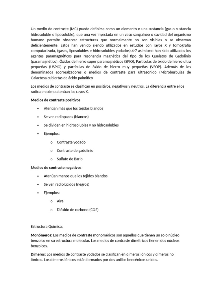 Medios de Contraste en Diagnóstico Médico | PDF | Ct Scan | Imagen de ...