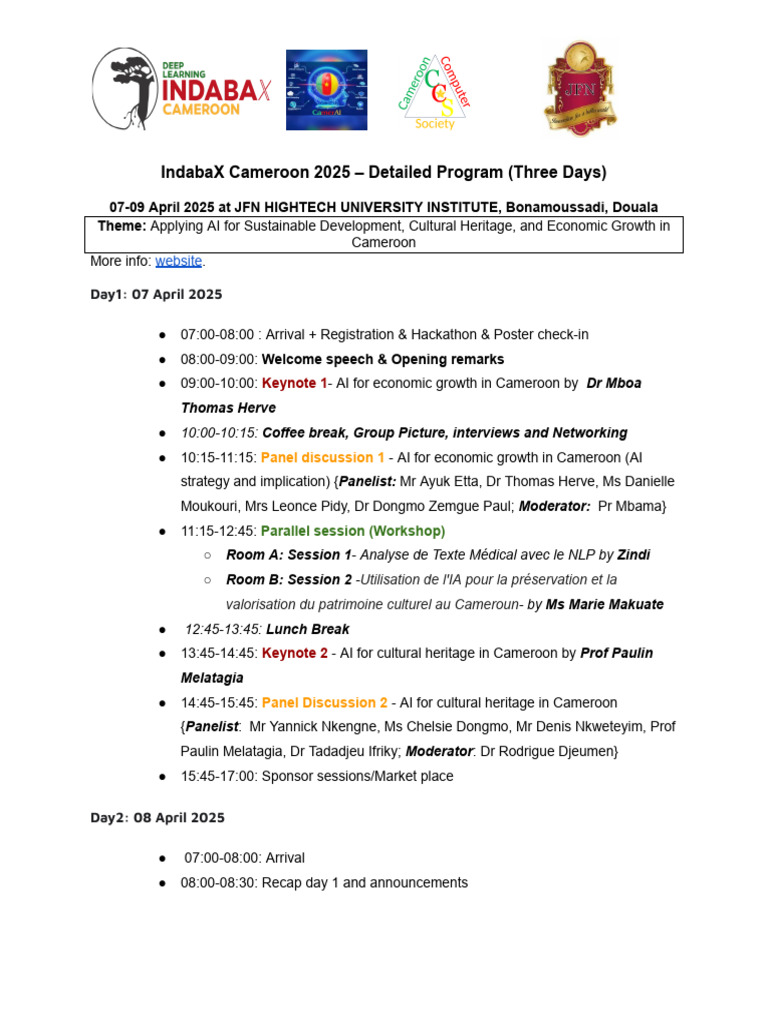 Program IndabaX Cameroon 2025- | PDF