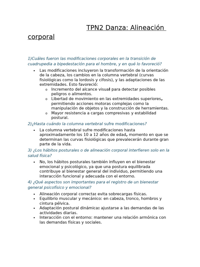 TP n2 Danza | PDF | La columna vertebral | Las emociones