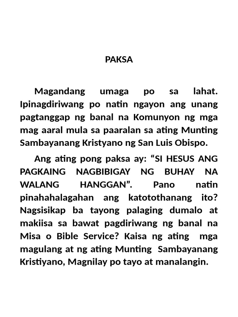 1st Communion Readings | PDF