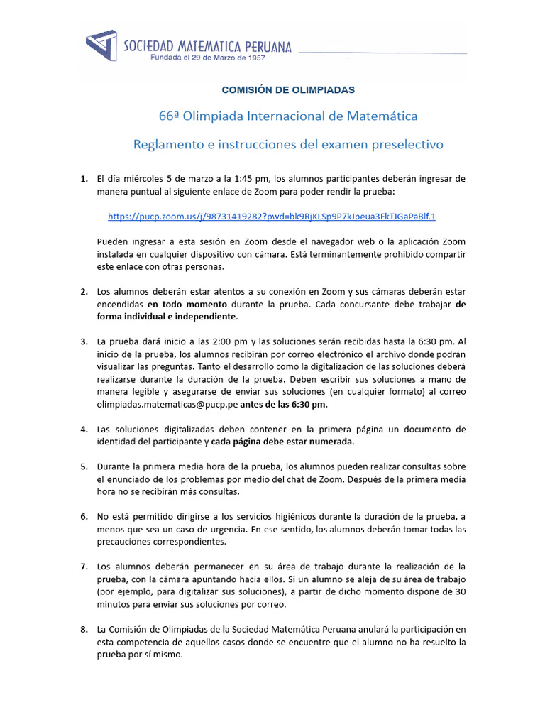 Preselectivo IMO 2025 - Reglamento e Instrucciones | PDF | Informática | ciberespacio