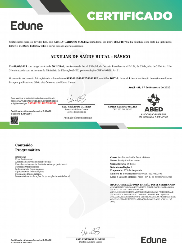 Certificado Edune | PDF | Odontologia