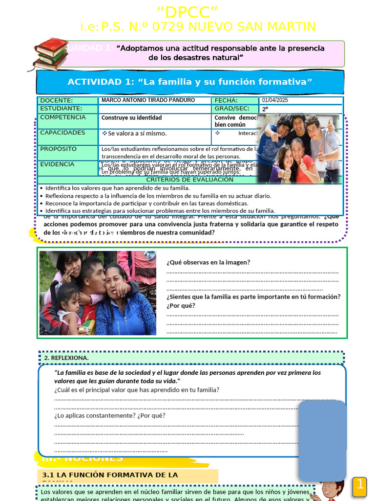 2° DPCC - Actv.01-Unid.1 | PDF | Familia | Psicología Social