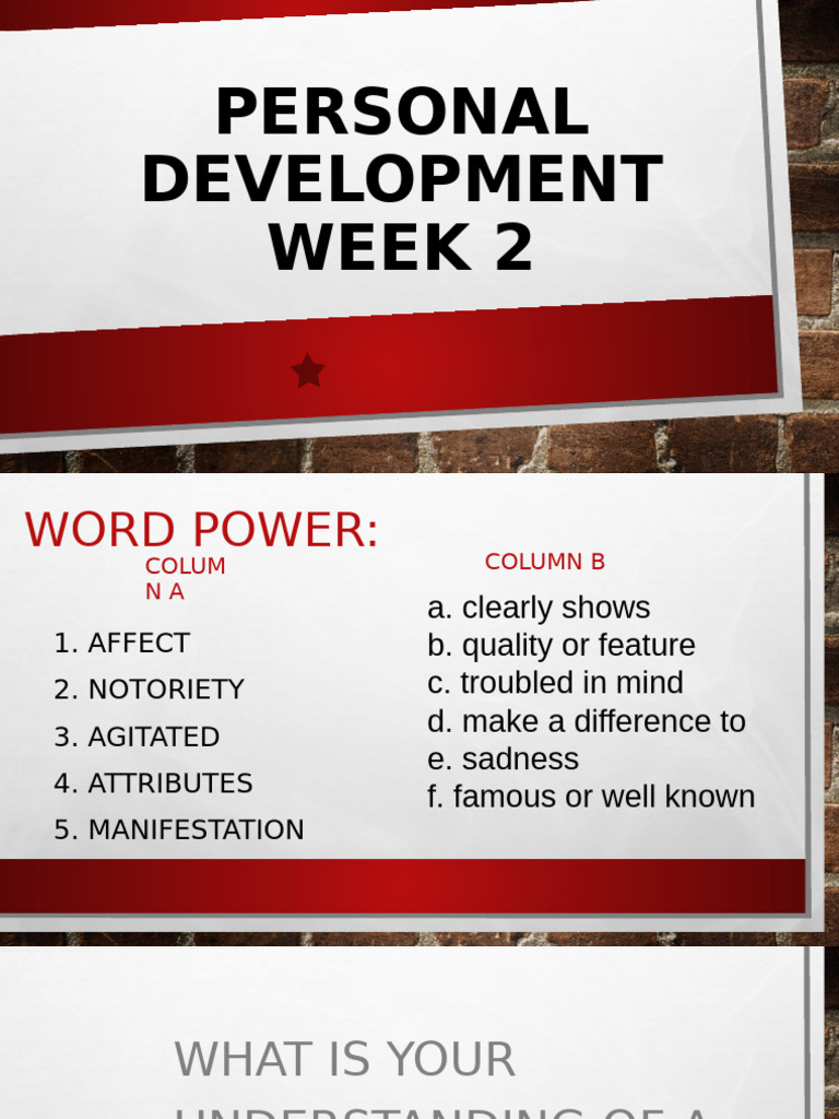 Personal Development. Week 2 Pptx | PDF | Holism | Mind