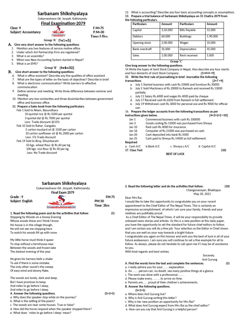 Final Examination 2079 446 | PDF | Influenza