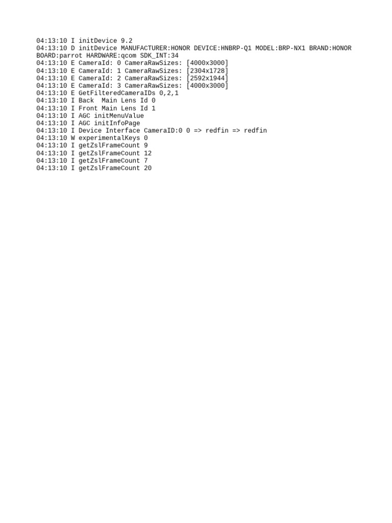 Honor Device Camera Initialization Logs | PDF