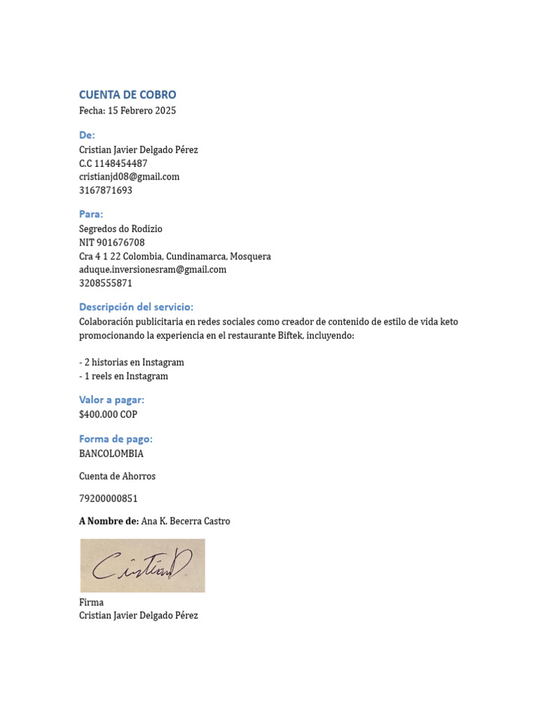 Cuenta de Cobro | PDF