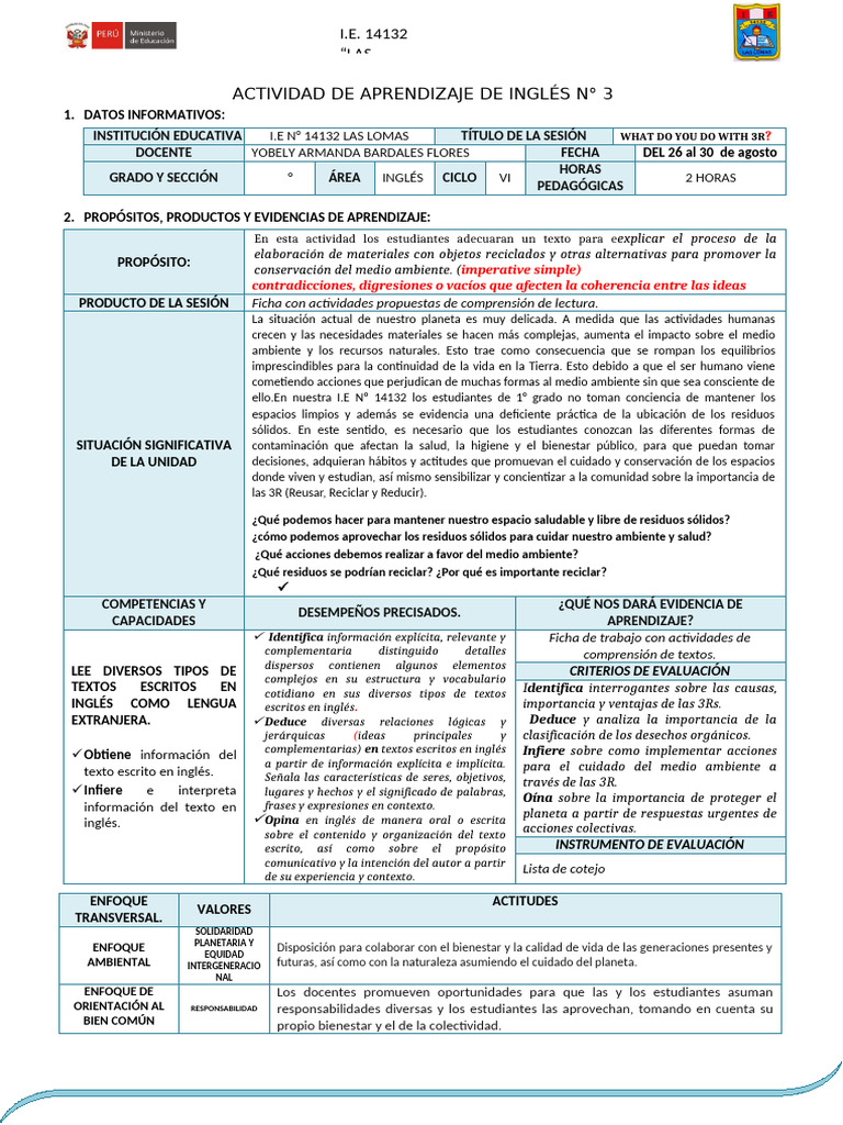 U5 SESIÓN 3 INGLES | PDF | Información | Residuos