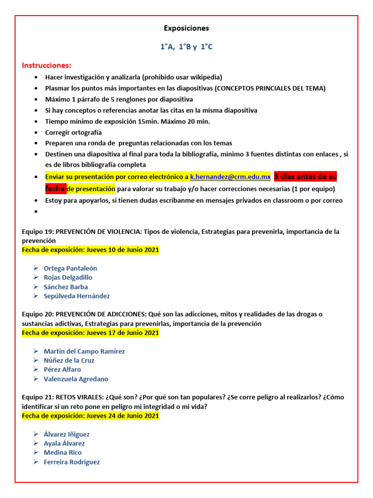 Exposiciones 1° 5ta. Parte | PDF