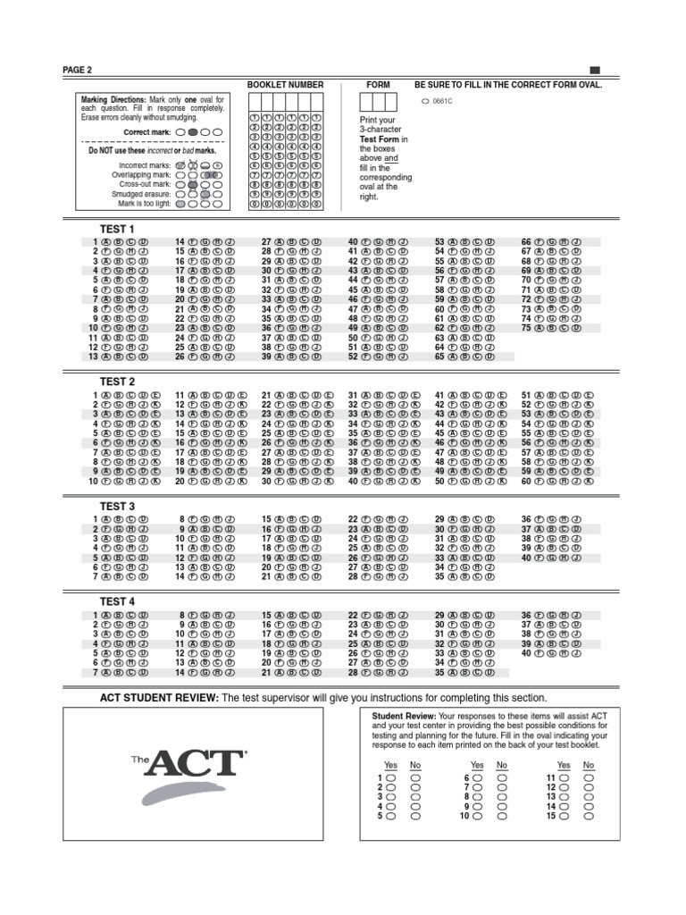 ACT Bubble Sheet Instructions 2025 | PDF