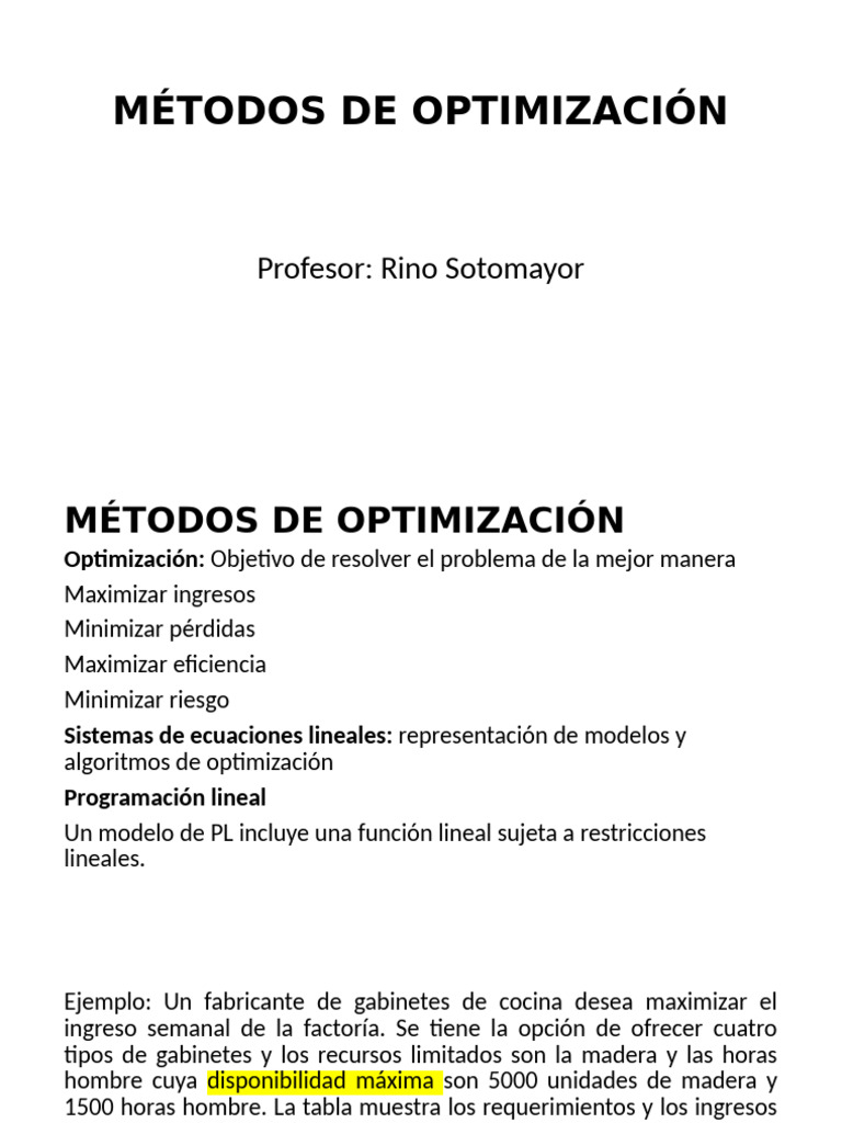 Métodos de Optimización | PDF | Optimización Matemática | Programación lineal