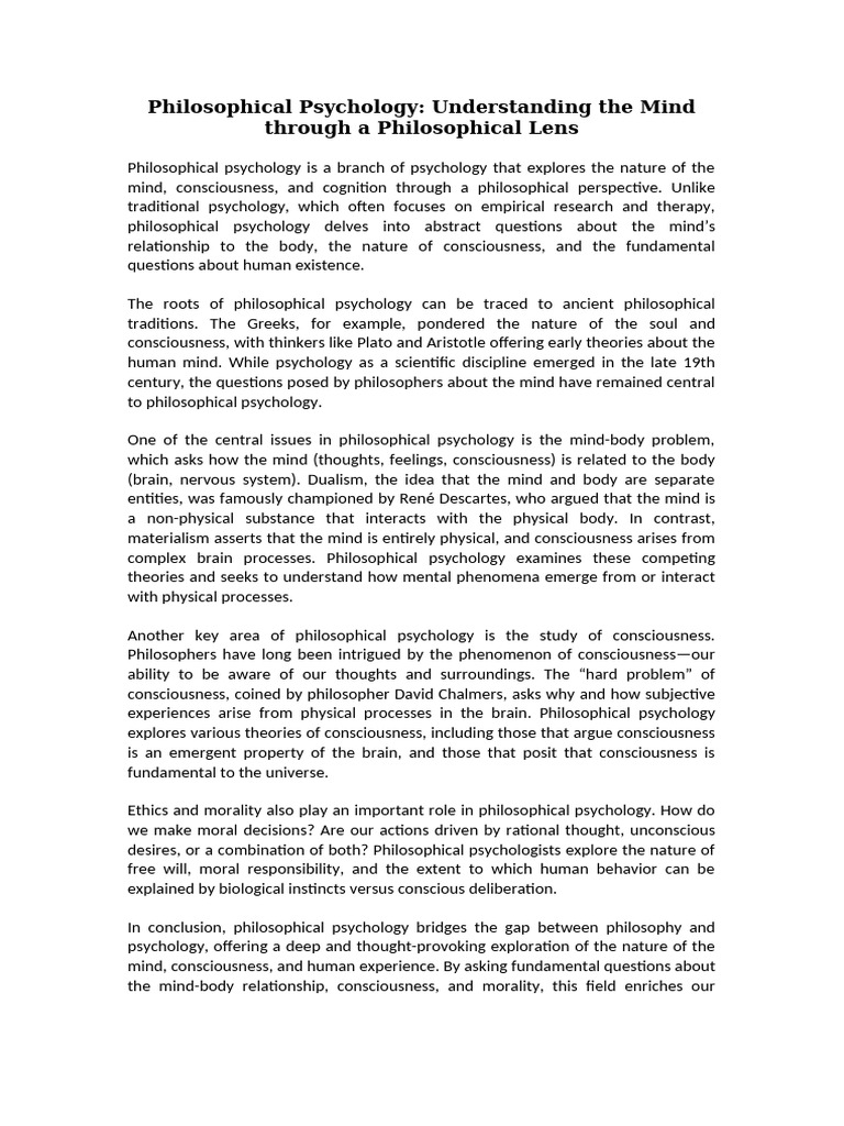 Philosophical Psychology | PDF | Mind | Consciousness