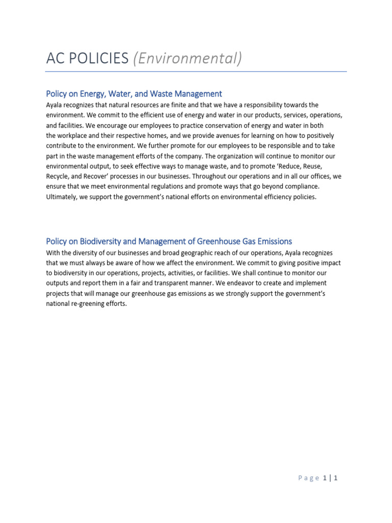 Environmental Policies | PDF