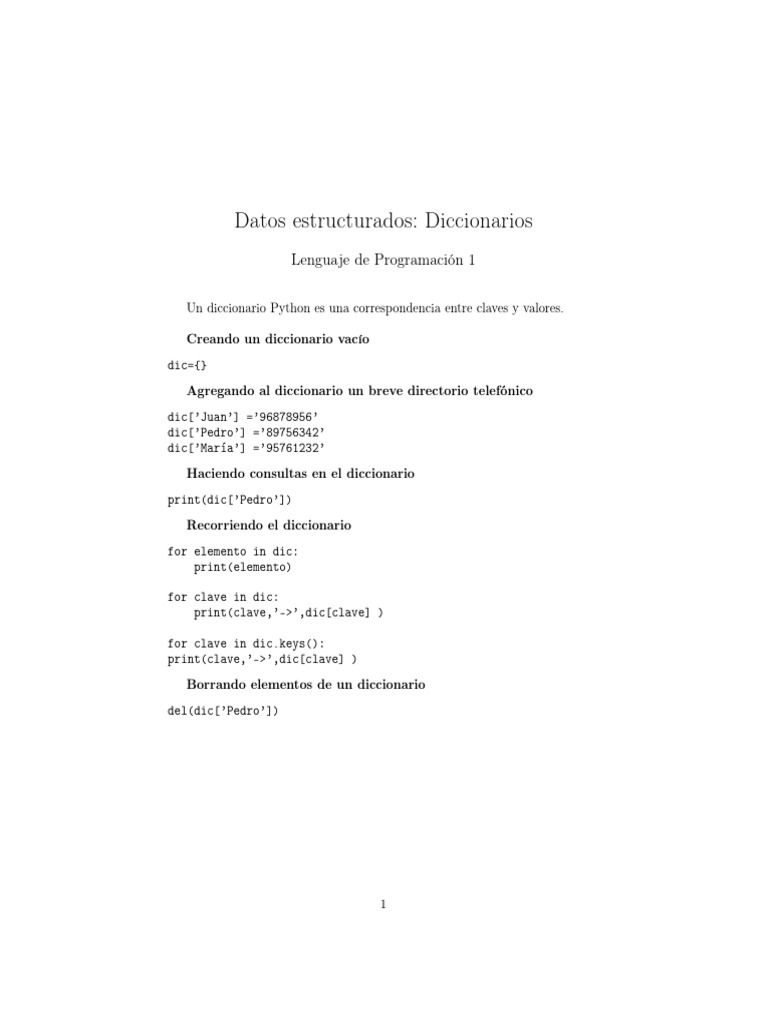Diccionarios en Python: Guía Rápida | PDF