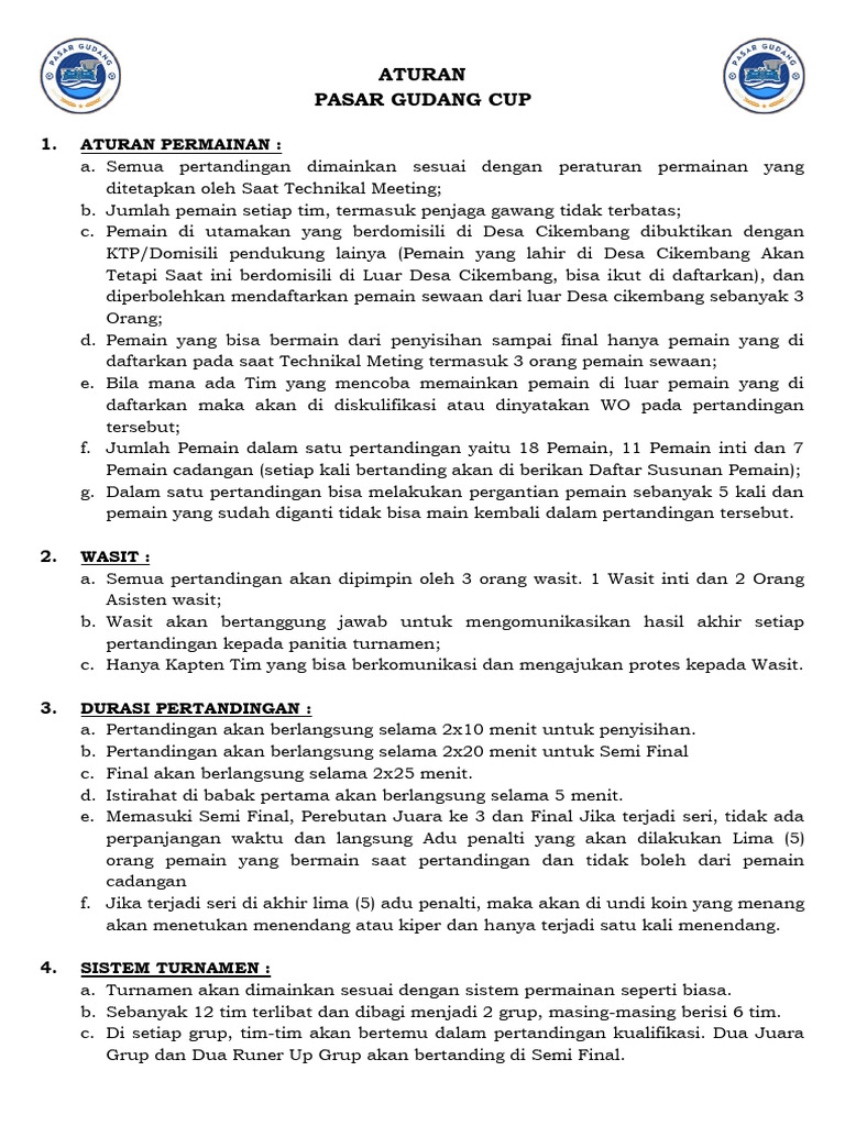 Aturan Turnamen Pasar Gudang Cup 2025 | PDF