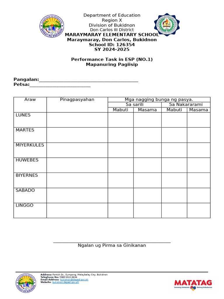 Esp Performance Task | PDF