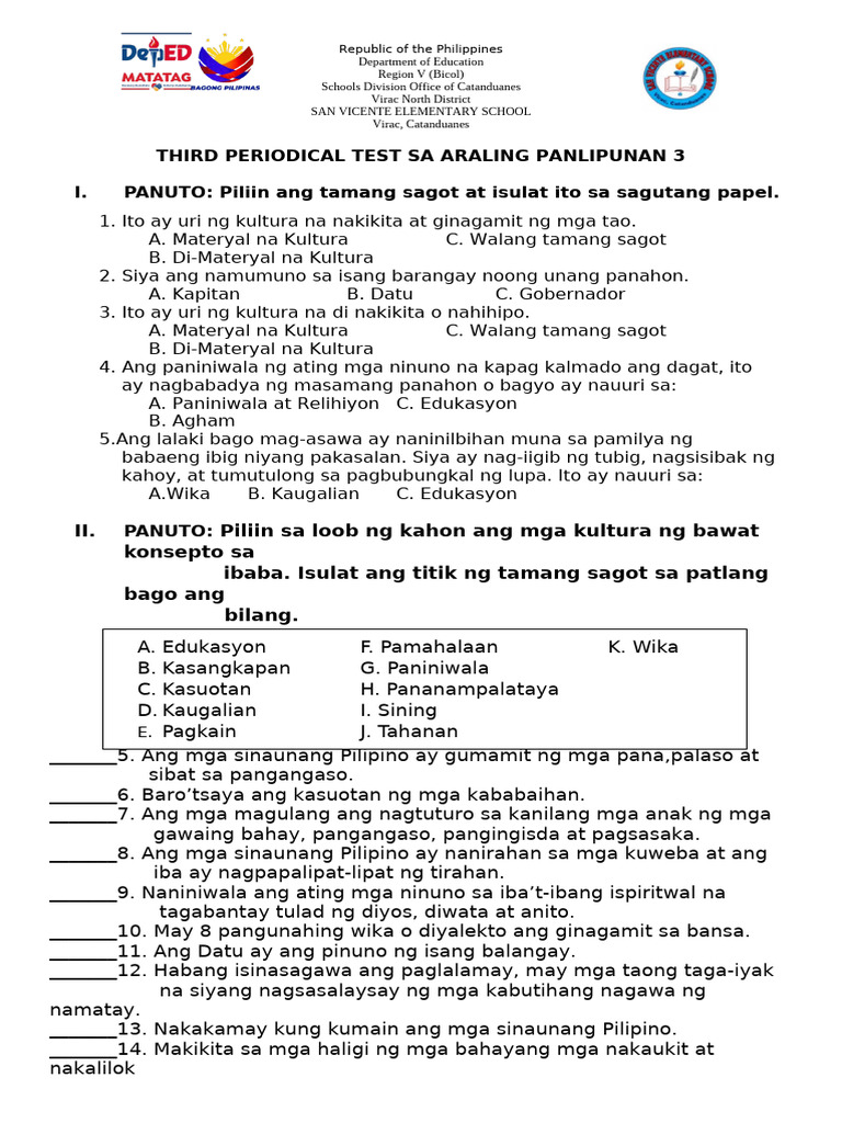 3rd Periodical Test AP 3 | PDF