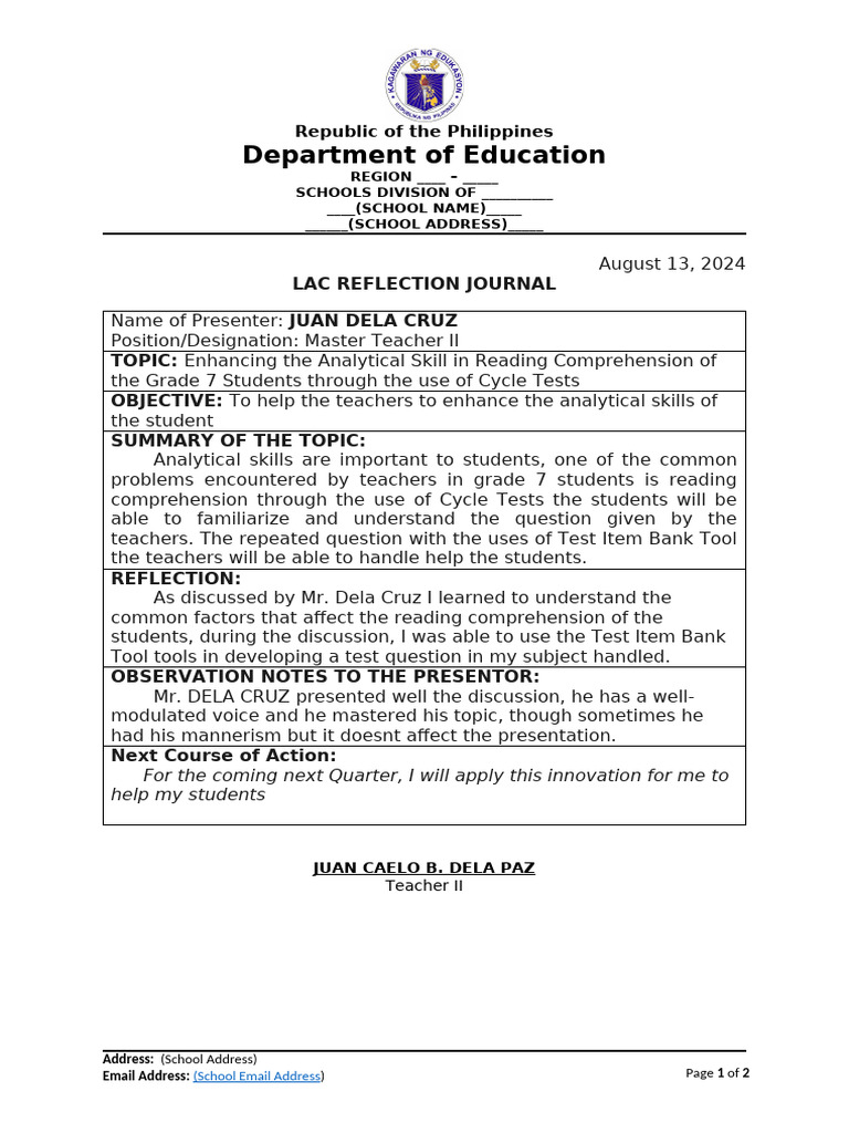 Lac Journal - Reflection | PDF