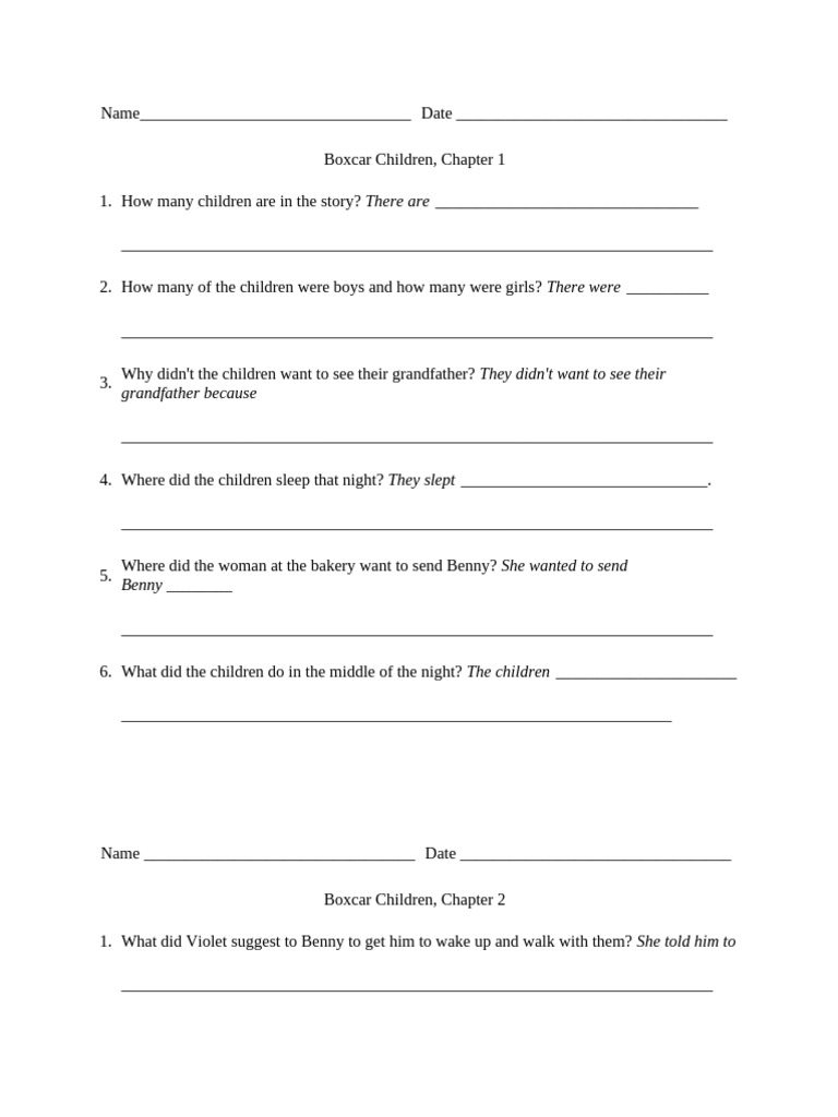 Boxcar Children Study Guide | PDF | The Boxcar Children