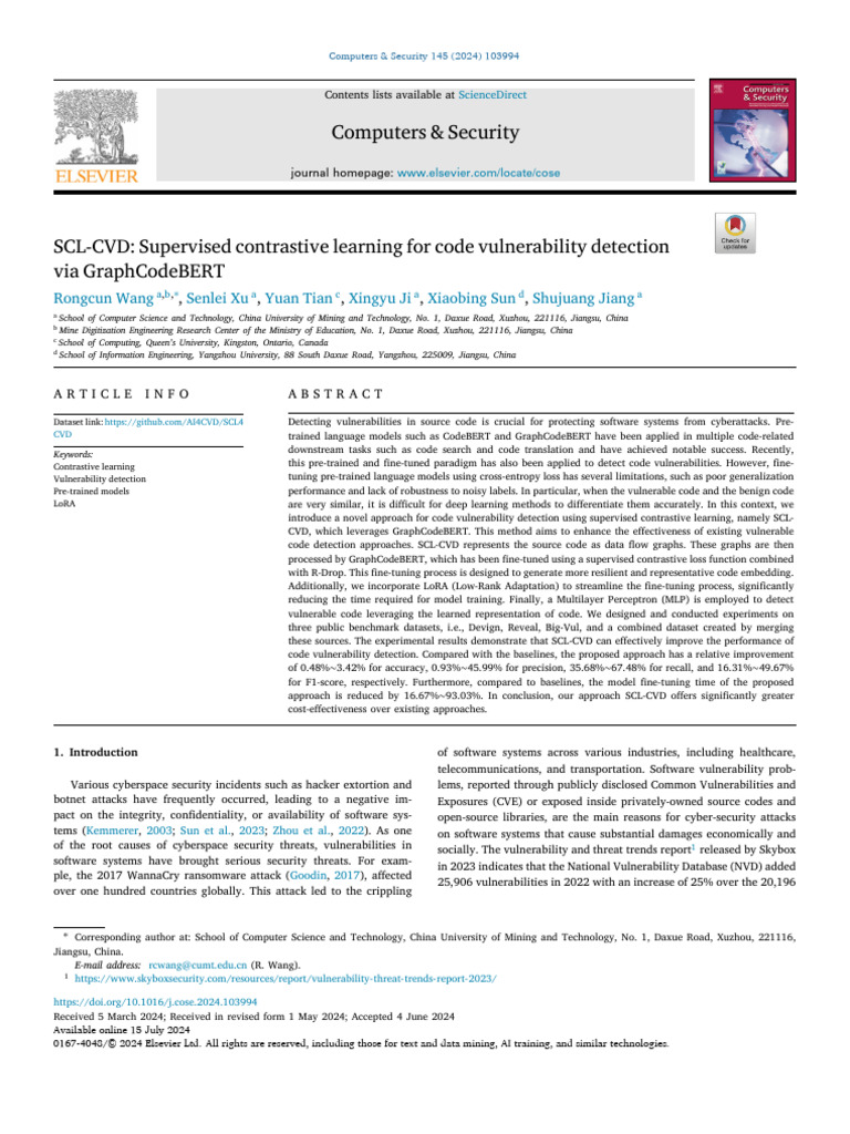 2024 SCL CVD Supervised Contrastive Learning For Code Vulnerability | PDF | Deep Learning ...