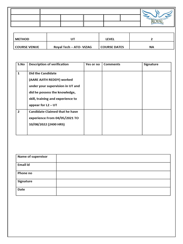 Rt-fm-t-08 - Aare Ajith Reddy Experience Verification | PDF