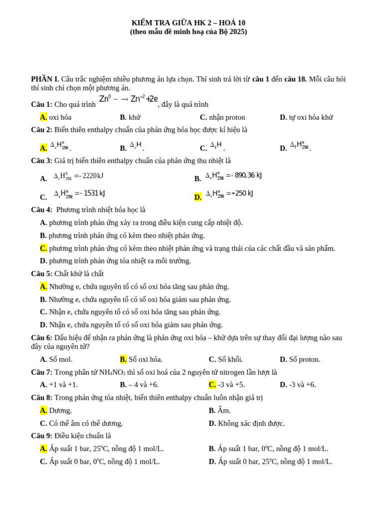 GHK 2 Hóa 10 - Hà N I | PDF