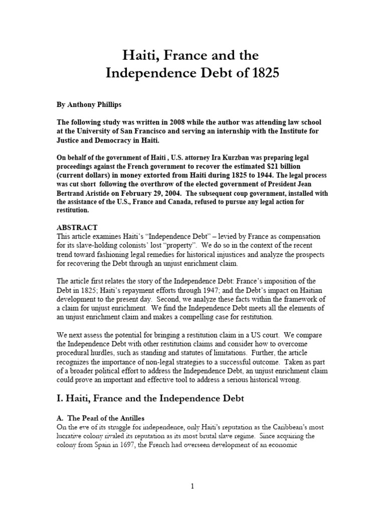 Haiti's Independence Debt: A Legal Analysis | PDF | Slavery | Lawsuit