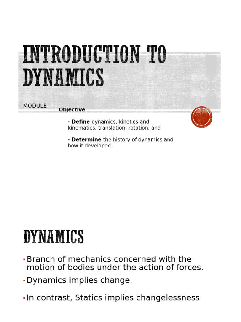 Lecture On Chapter 1 - Introduction To Dynamics | PDF | Classical Mechanics | Inertia