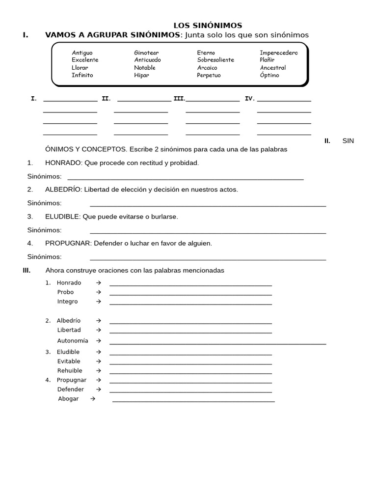 Sinónimos y su uso en contexto | PDF