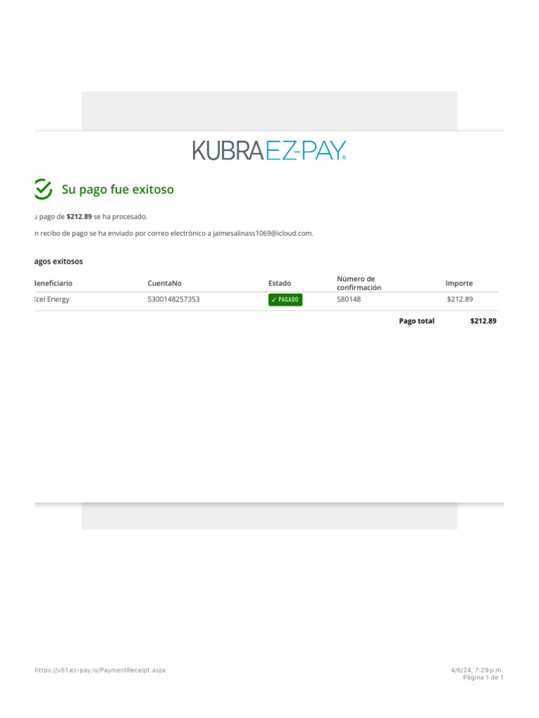 Recibo de Pago - KUBRA EZ-PAY | PDF