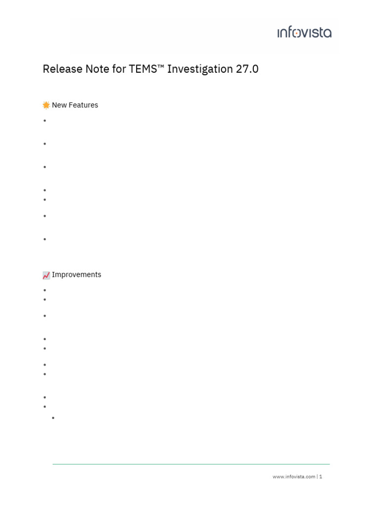 TEMS Investigation 27.0 - Release Note | PDF | Computing | Software