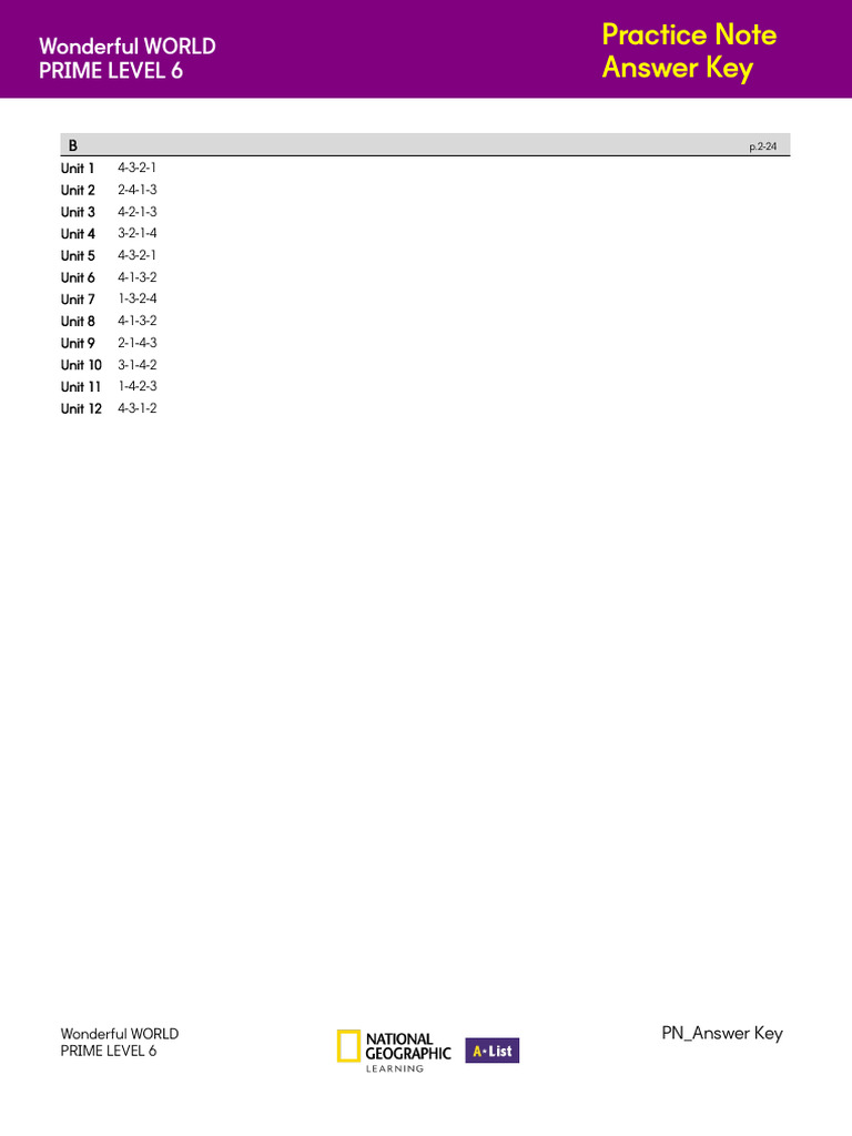 Answer Key for Prime Level 6 | PDF