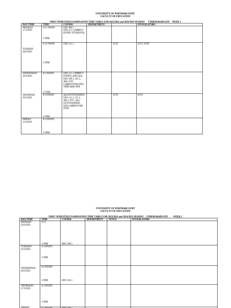 Education Faculty Exam Timetable 2023/2025 | PDF | Academic Term