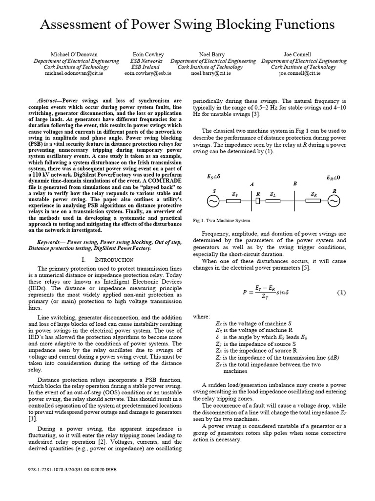 Assessment of Power Swing Blocking Functions | PDF | Electrical ...