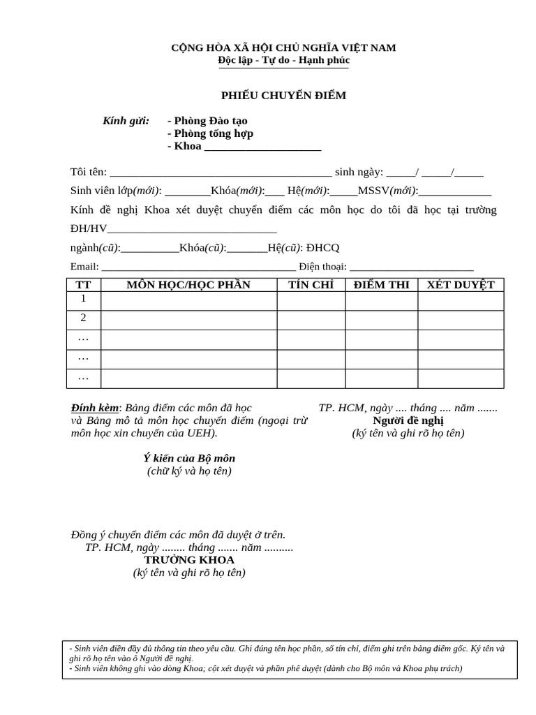 2022 Phieu Chuyen Diem | PDF