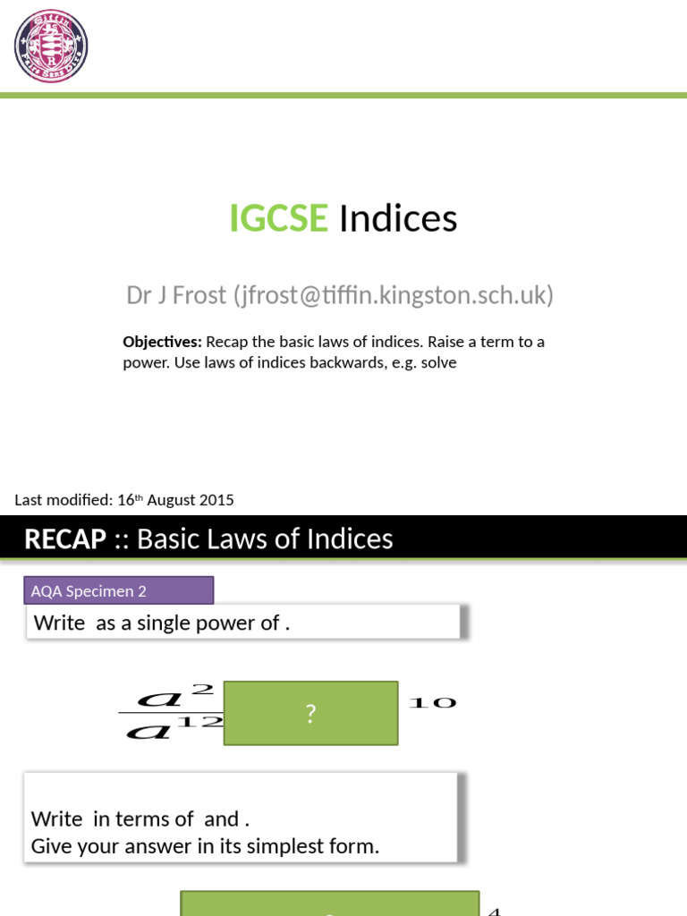 Indices | PDF | Mathematics | Equations