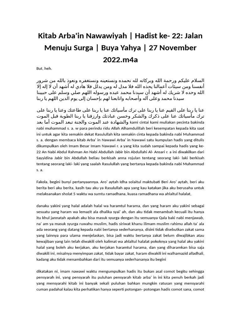 Hadist 22: Kunci Masuk Surga dalam Islam | PDF