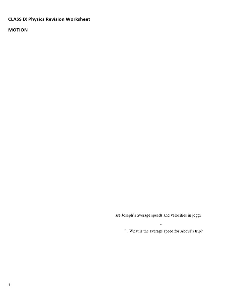 CLASS IX Physics Revision Worksheet | PDF | Sound | Force