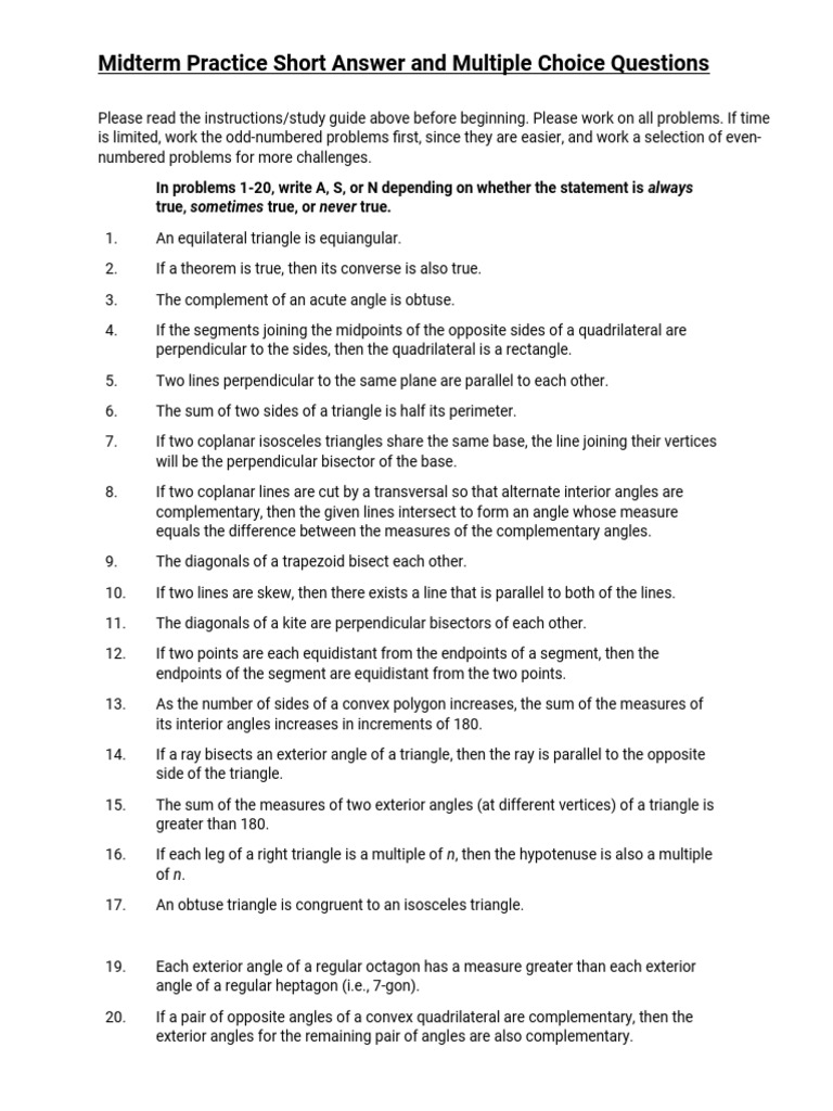 Geometry Midterm Practice II | PDF | Perpendicular | Triangle