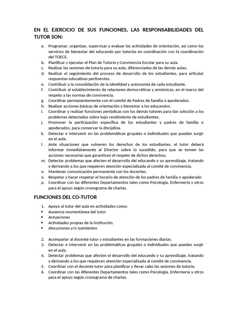 Funciones Del Tutor y Cotutor | PDF | Salón de clases | Maestros