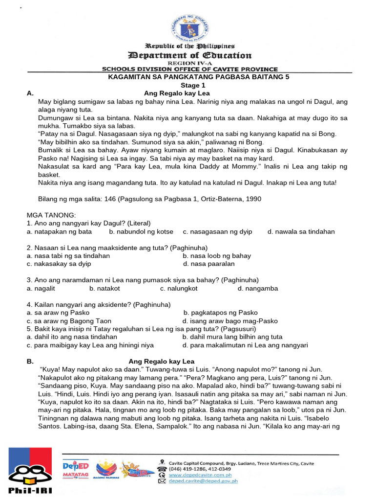 Grade 5 Reading Materials Fili-Eng | PDF