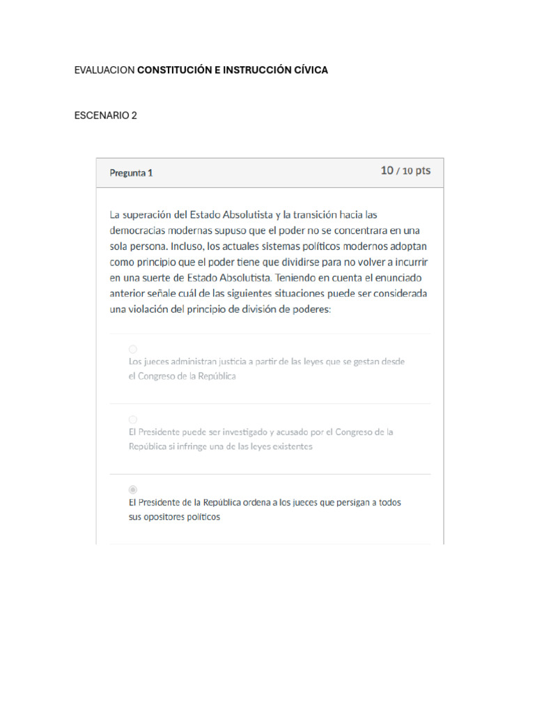 Evaluacion Constitución e Instrucción Cívica - Escenario 2 | PDF