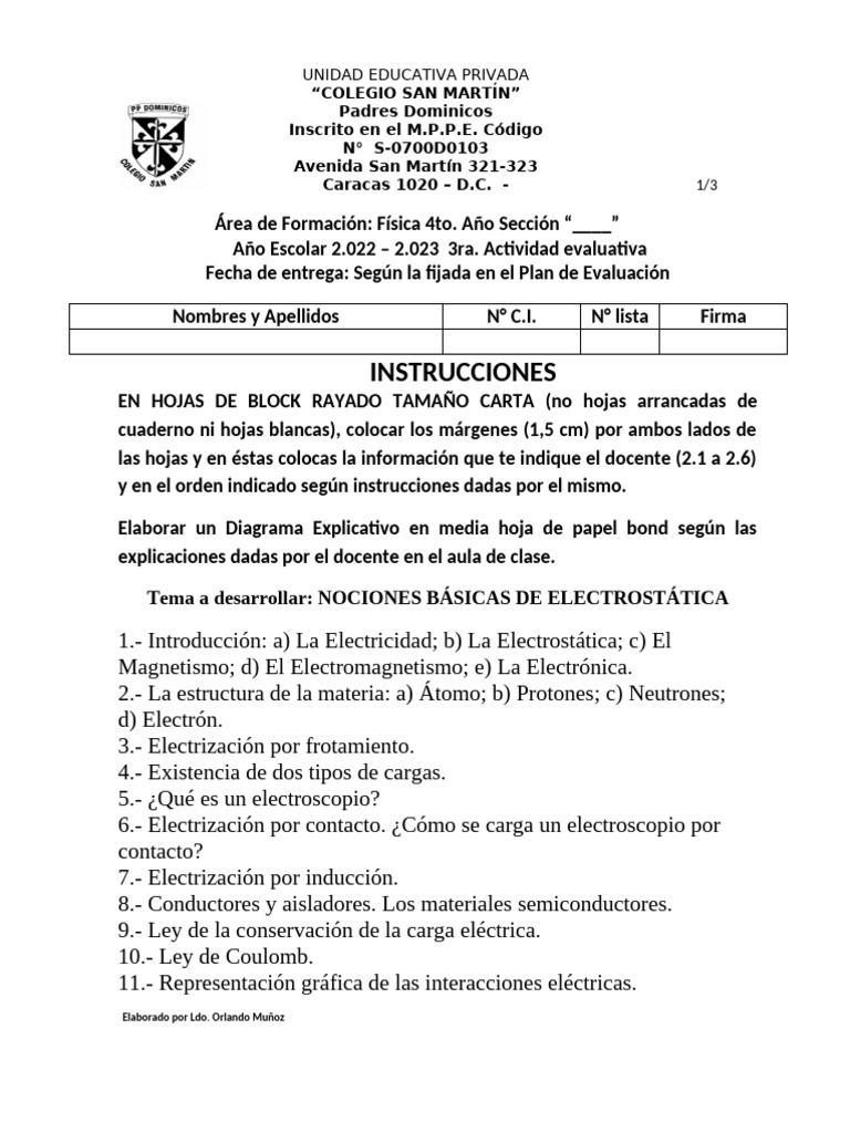 3ra Actividad de Física | PDF | Electrostática | Física