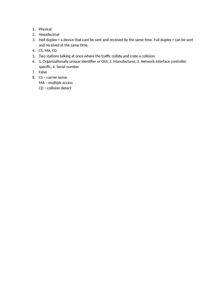 Networking Basics: Duplex Modes & OUI | PDF