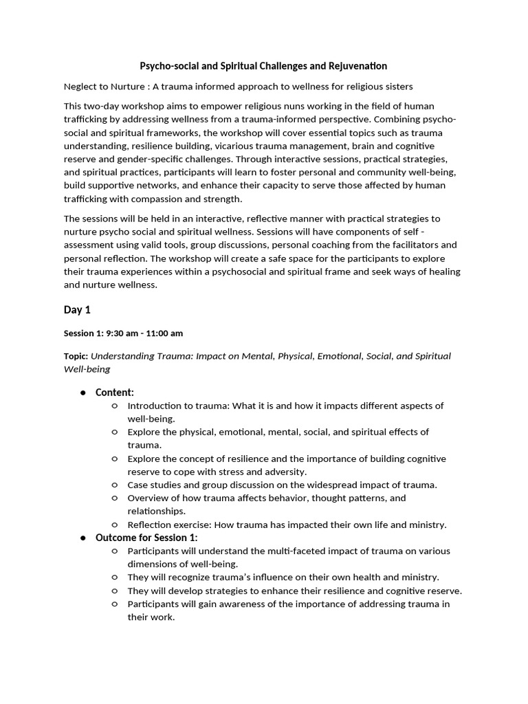 Workshop For Sisters (Trauma Informed) | PDF | Psychological Trauma | Psychological Resilience