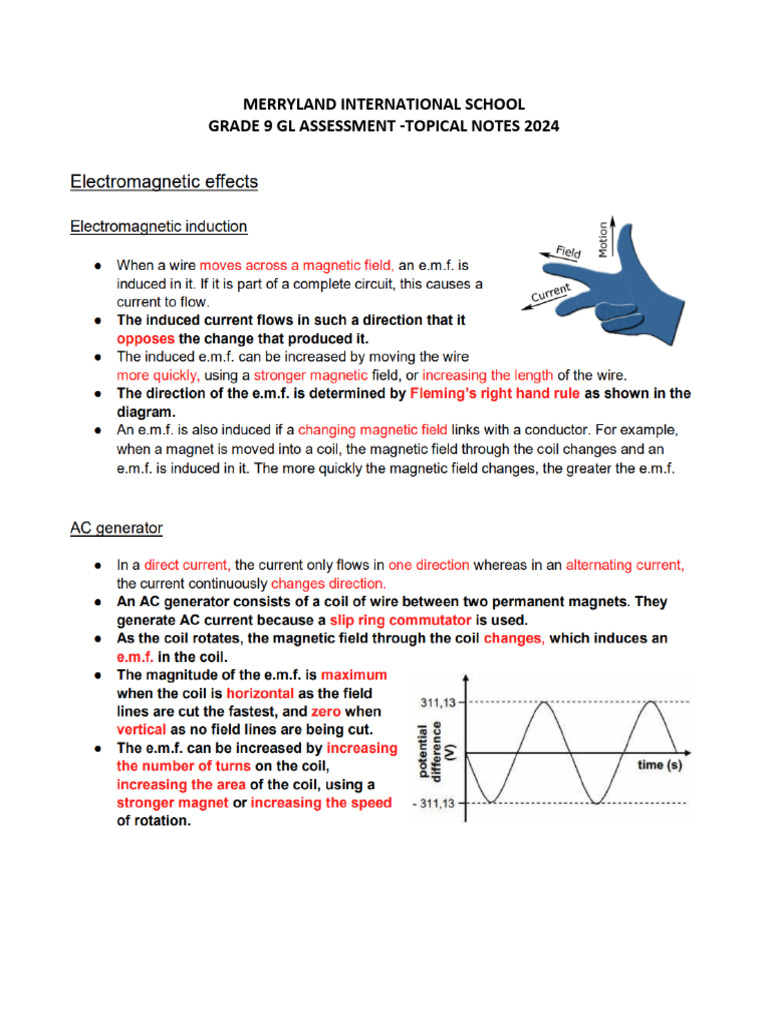 Grade 9 GL Assessment Notes 2024 | PDF
