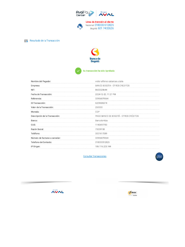 Pasarela de Pagos Aval - Resultado | PDF