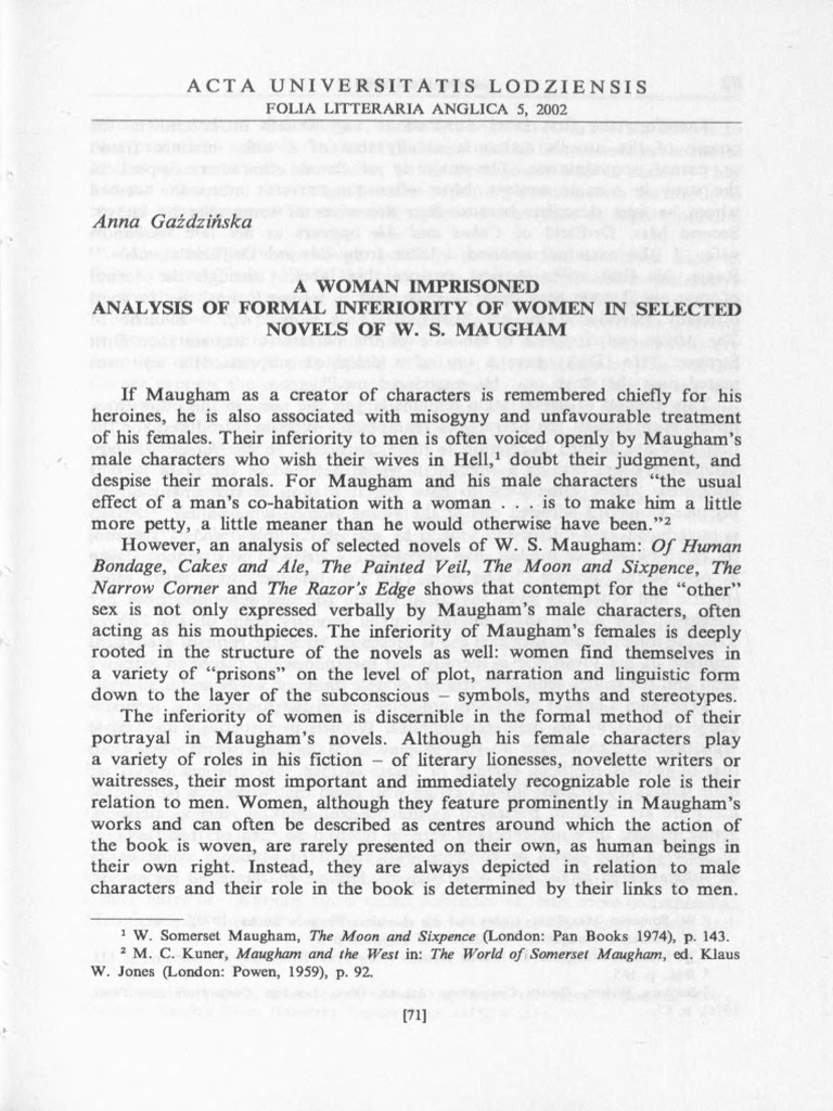 A Woman Imprisoned Analysis of Form | PDF | W. Somerset Maugham | Narration